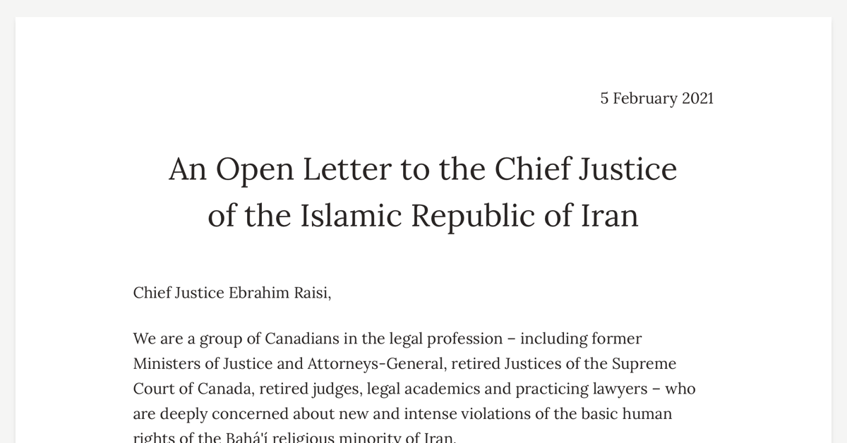 An Open Letter to the Chief Justice of the Islamic Republic of Iran